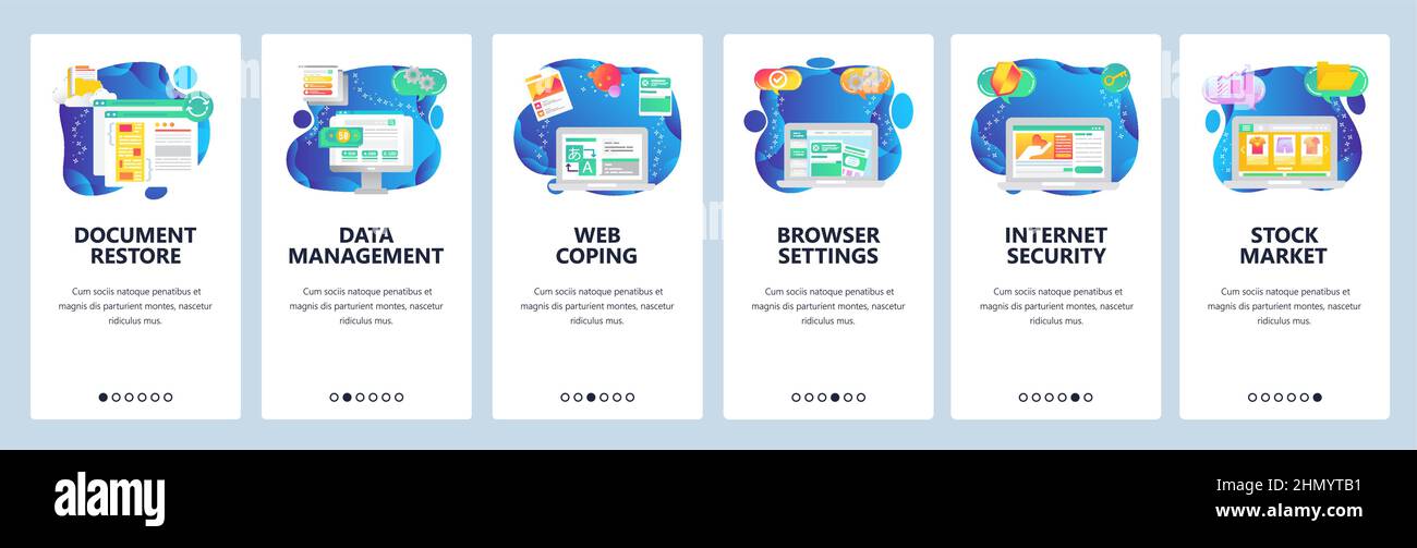 Onboarding for web site and mobile app. Menu banner vector template for website and application ...