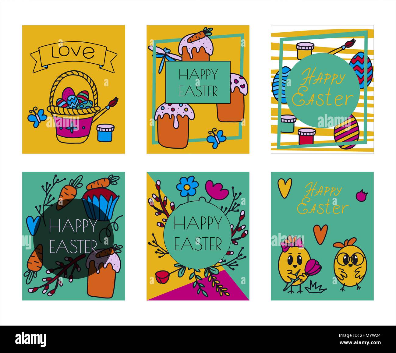 Easter traditional doodle banners - eggs, chickens, basket, Christian ...