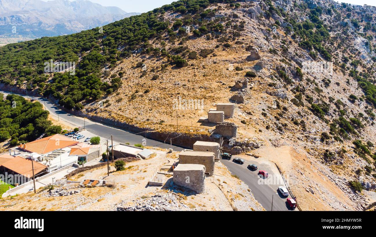mills crete, top view. Summer holiday background copy space Stock Photo ...