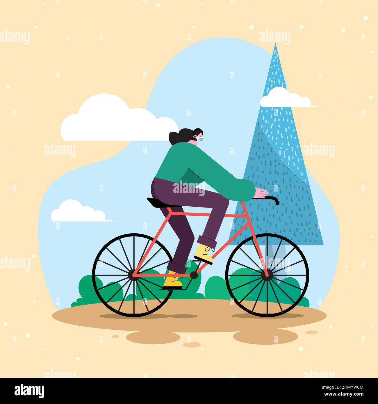 Girl with mask riding bike Stock Vector Image & Art - Alamy