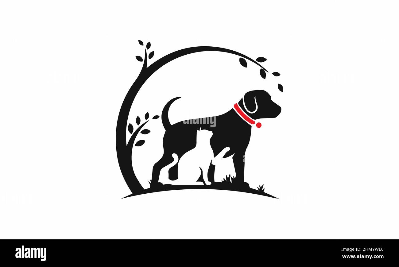 Dog With Cat And Tree logo design template. Vector Illustration Stock ...