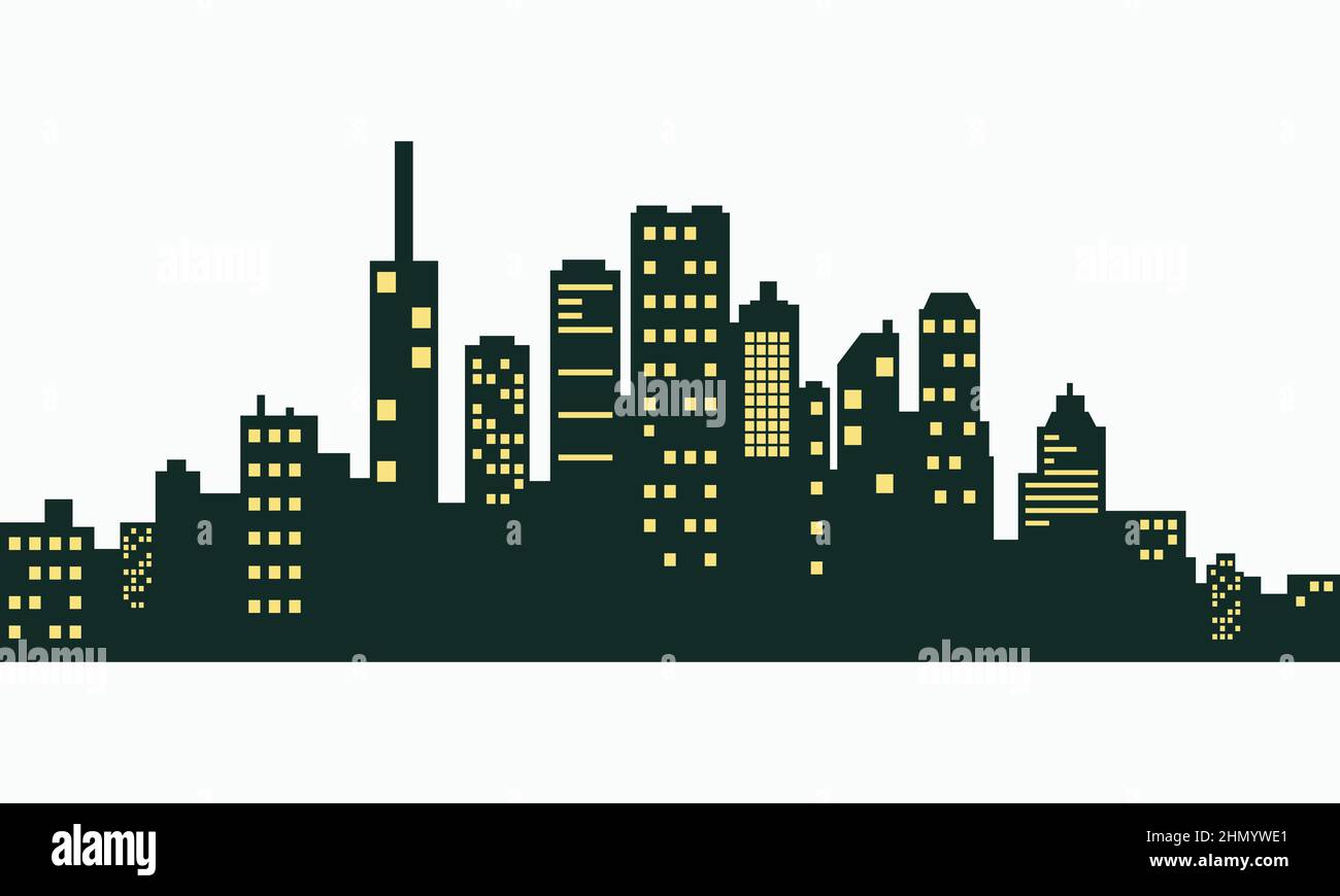 City landscape template. Thin line City landscape. Downtown landscape ...