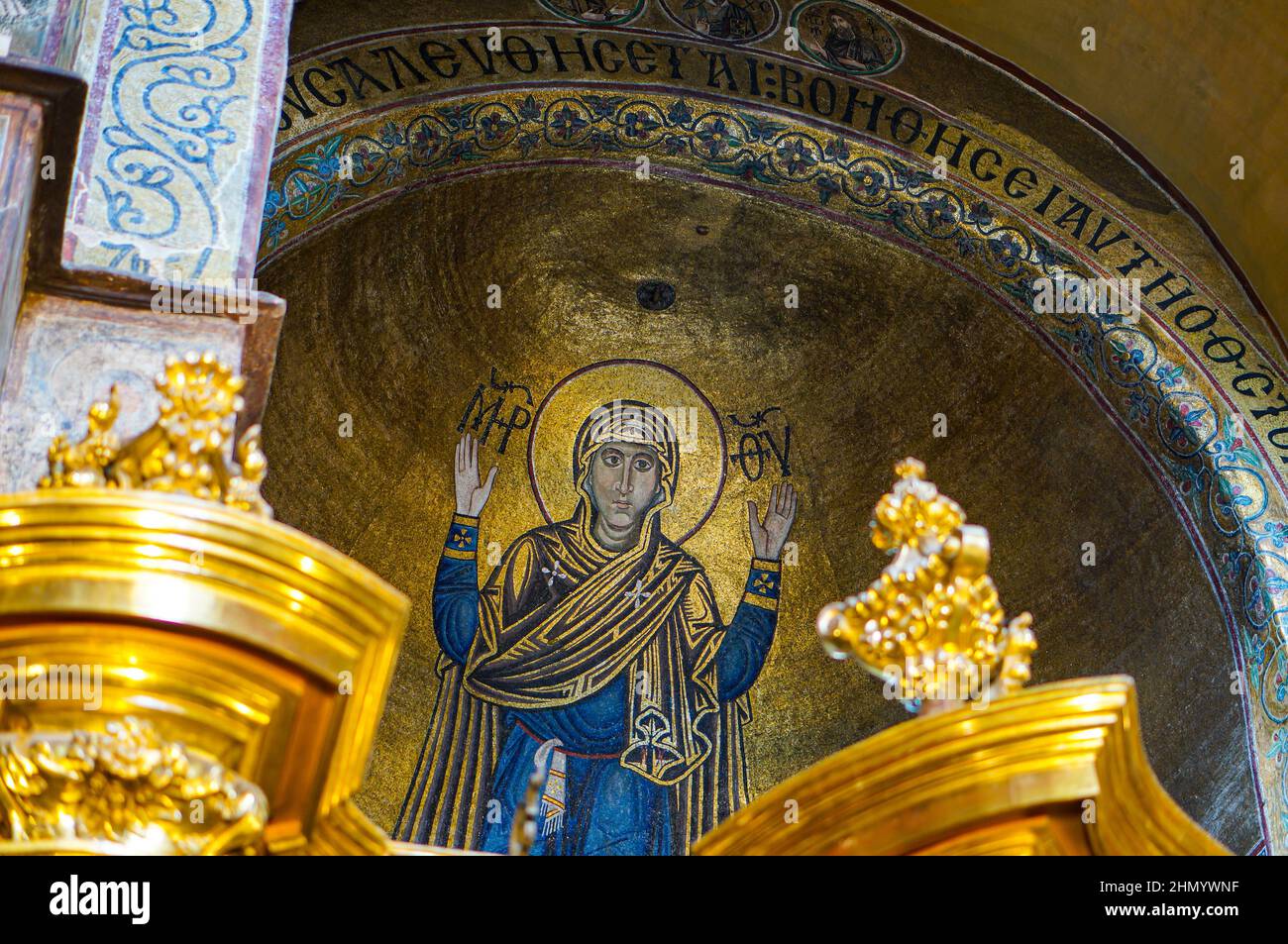 Mosaics of St. Sophia's Cathedral of Kyiv. The Virgin Orans. Interior ...