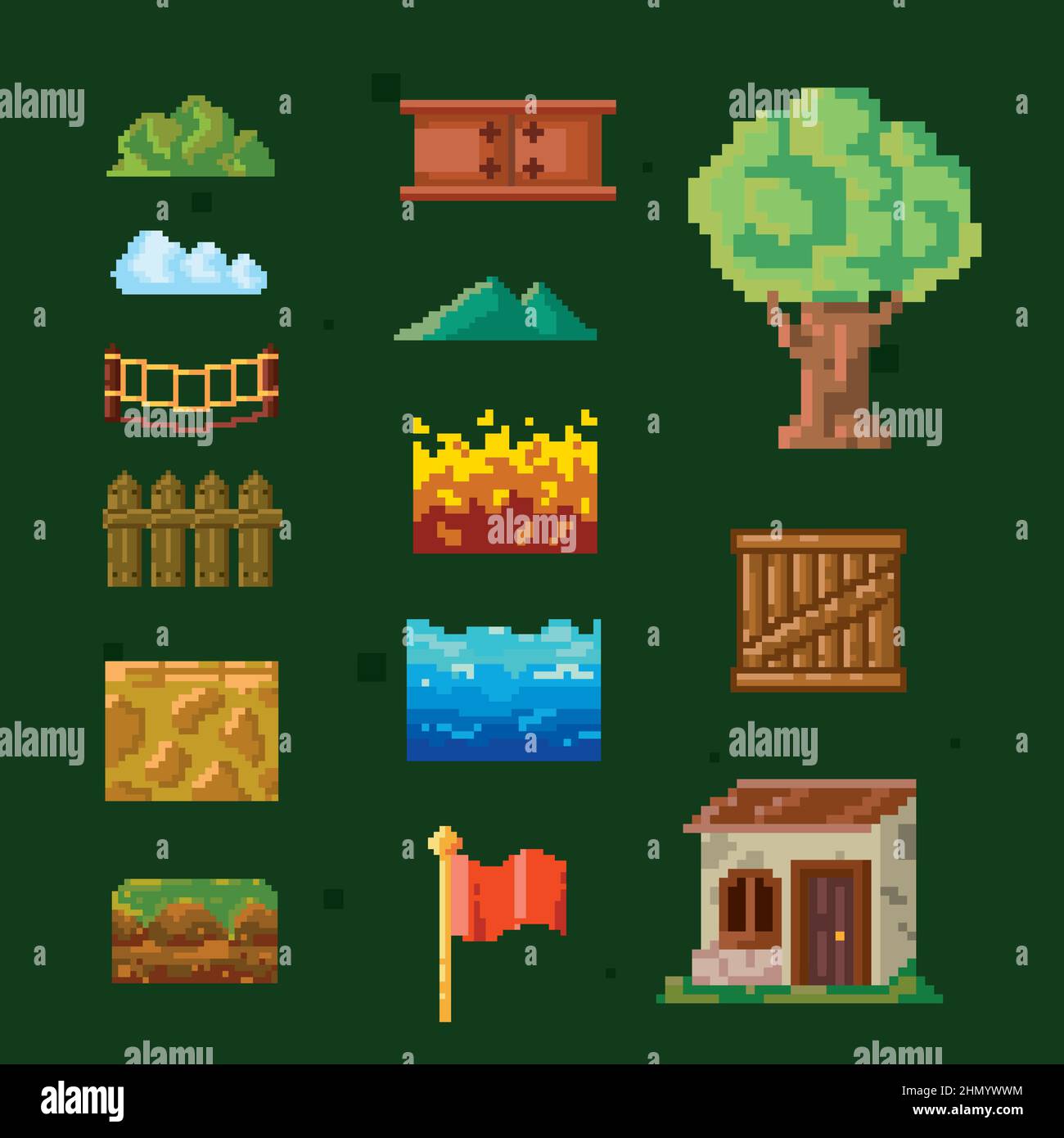 set of fourteen pixelated items Stock Vector Image & Art - Alamy