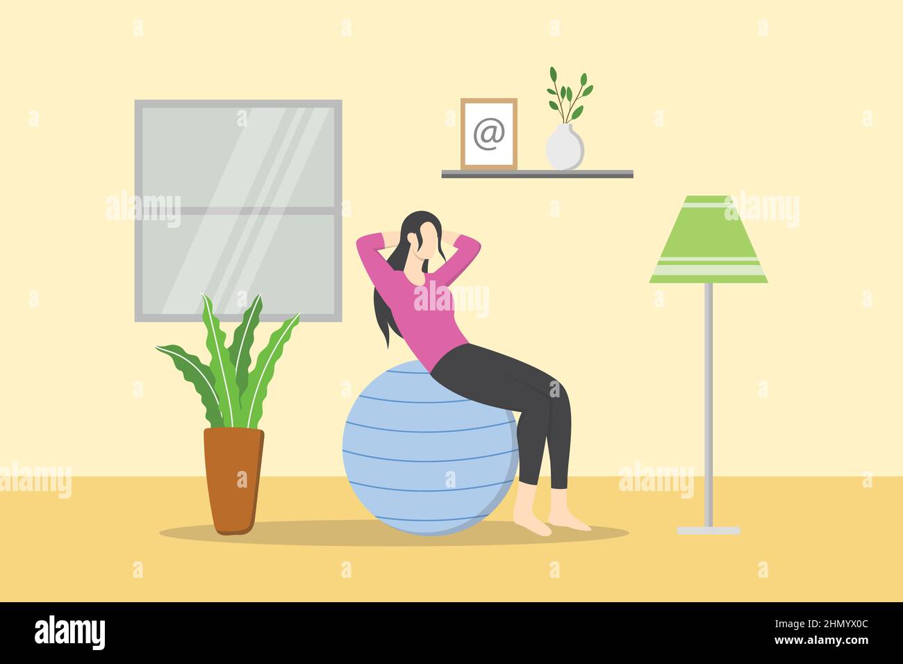 home workout concept with female stay fit training at home with ...