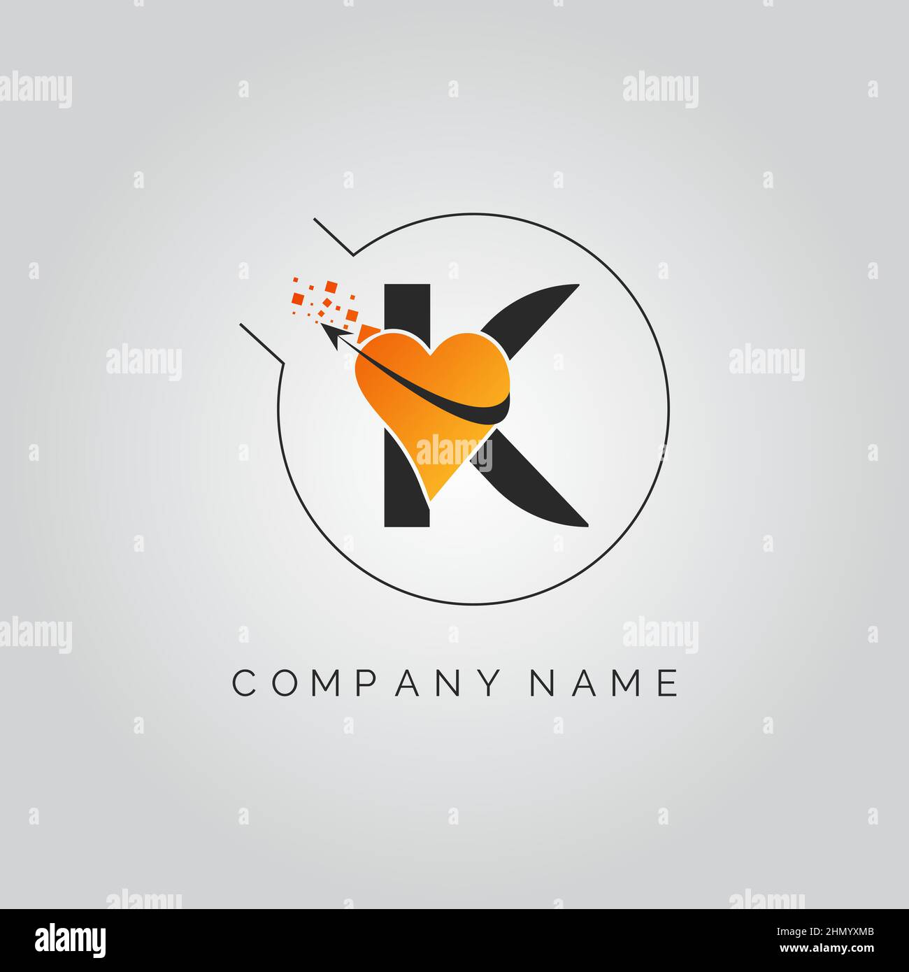 Initial letter K logo with creative love sign biotech typography vector ...