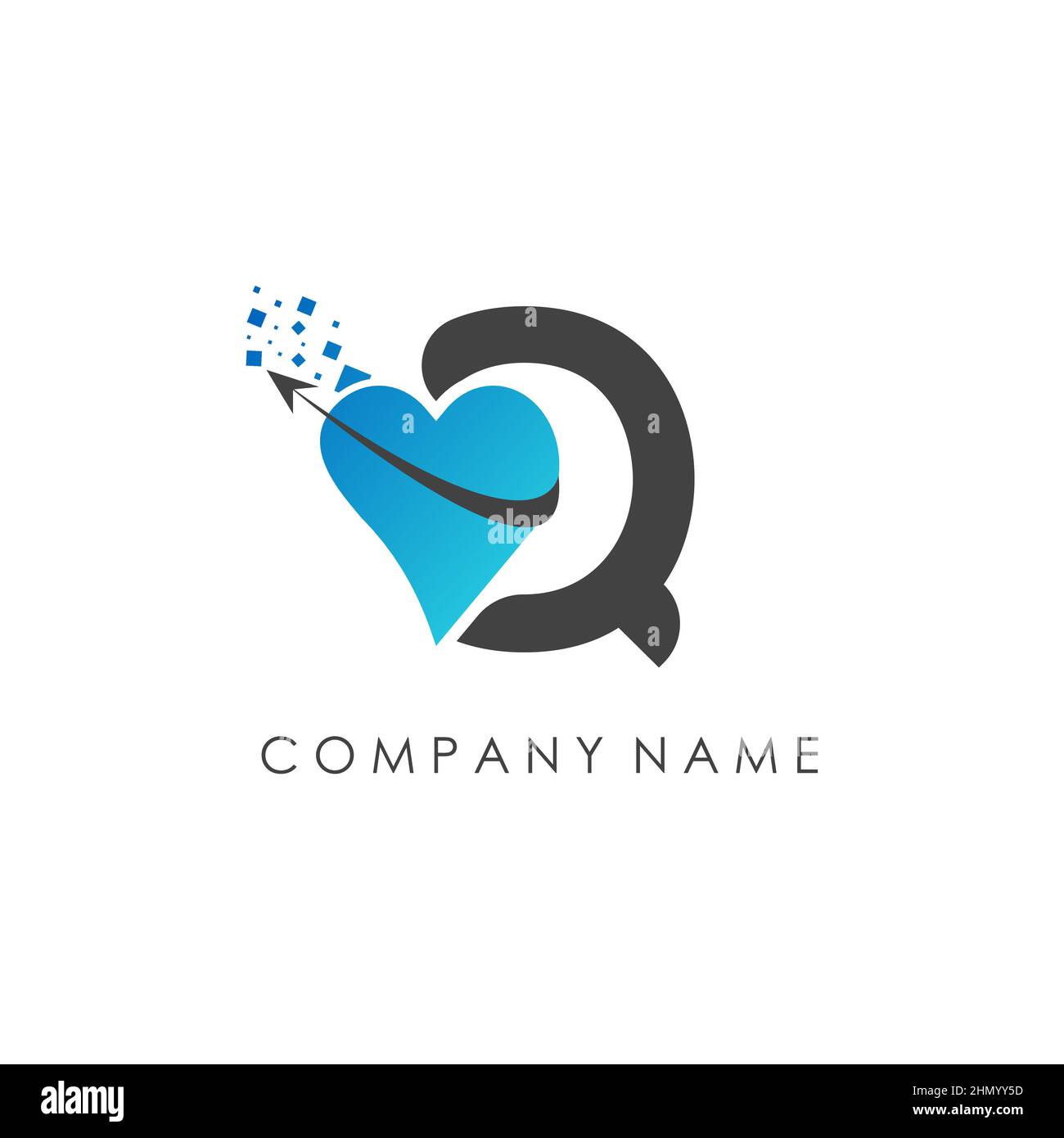 Initial letter Q logo with creative love sign biotech typography vector ...