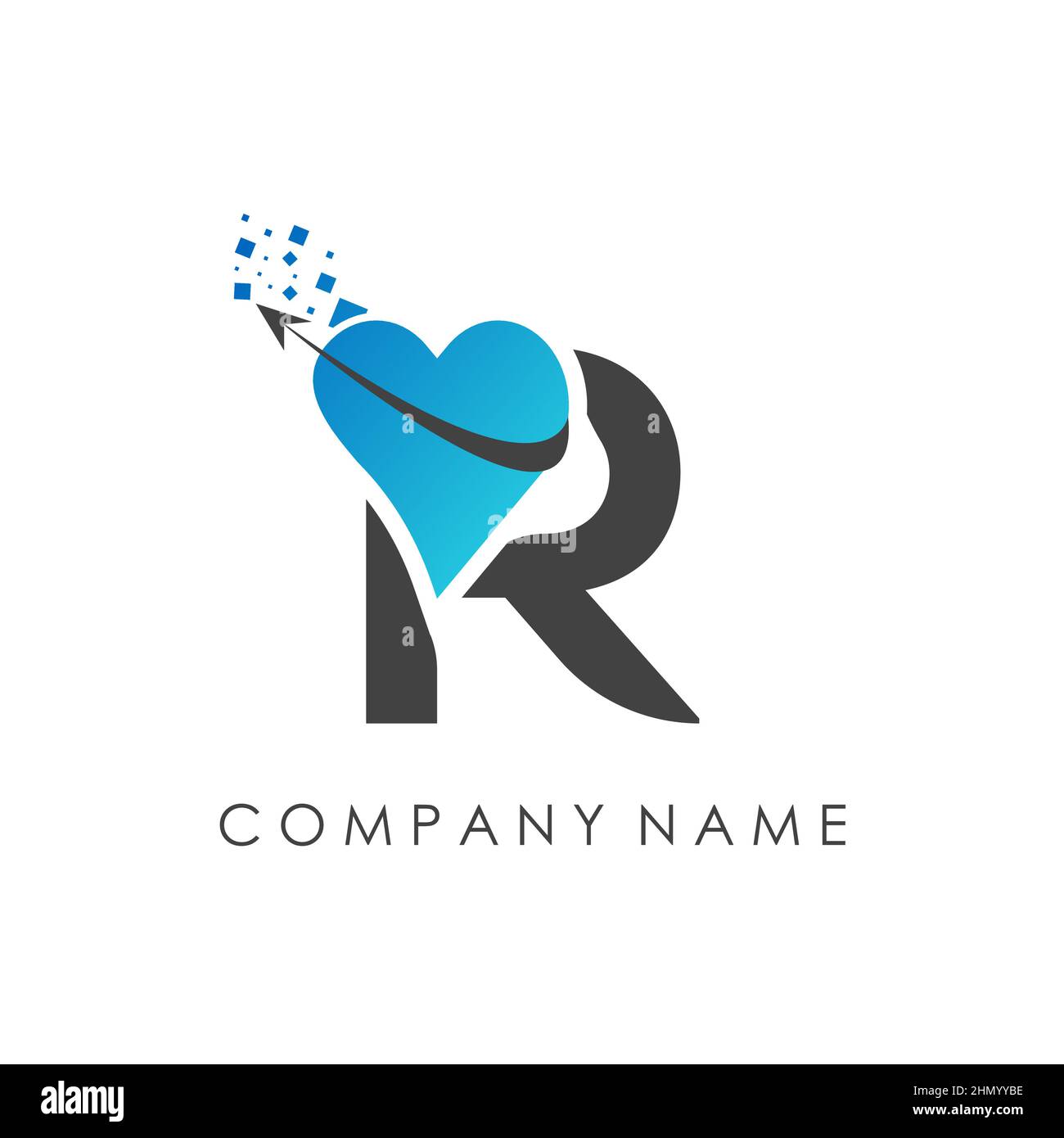 Initial letter R logo with creative love sign biotech typography vector ...