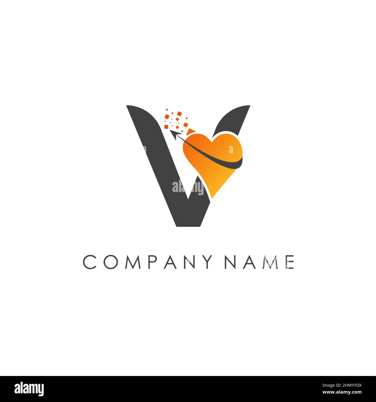 Initial letter V logo with creative love sign biotech typography vector ...