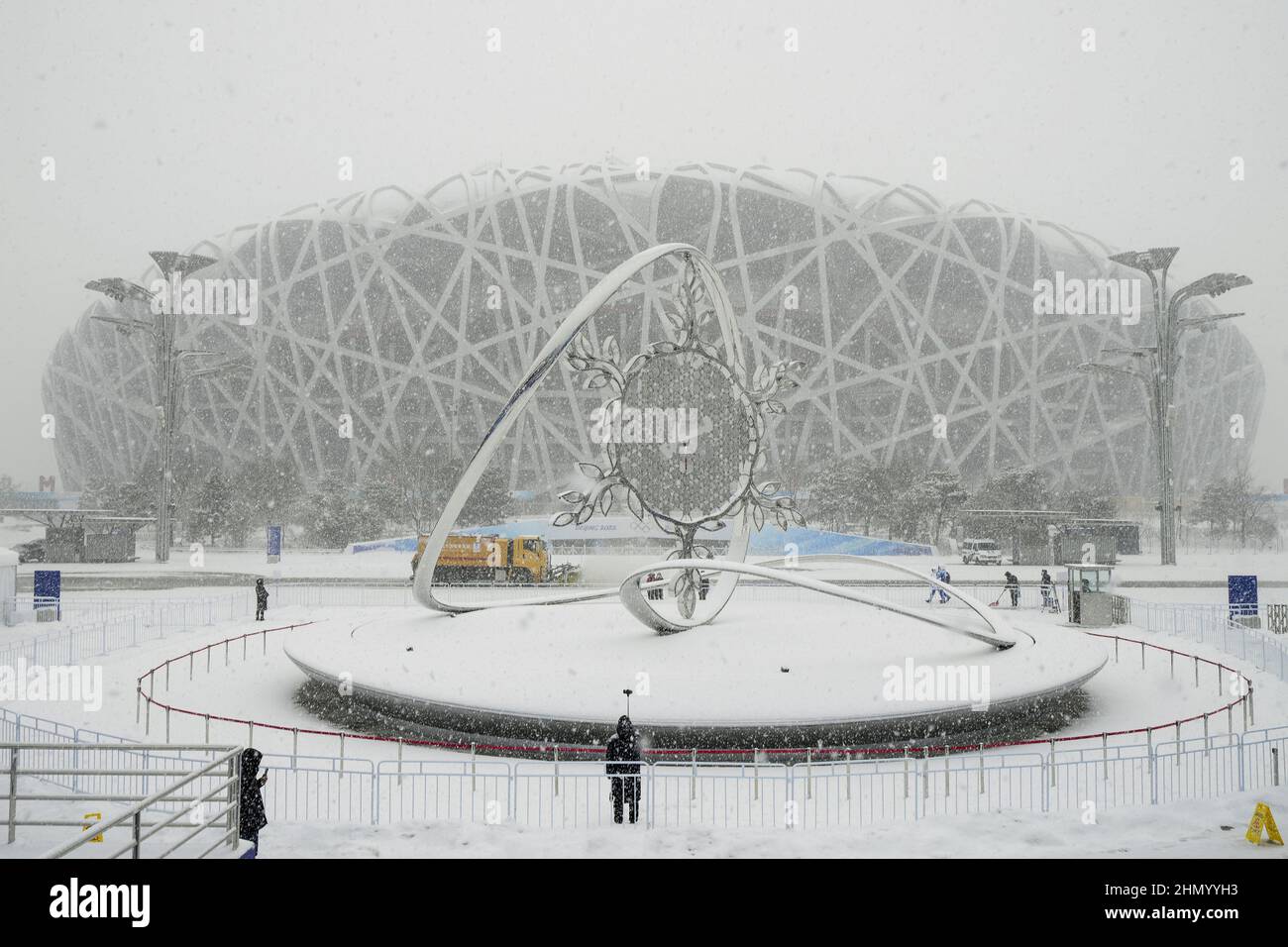 Beijing, China. 13th Feb, 2022. The Olympic flame set inside a cauldron ...