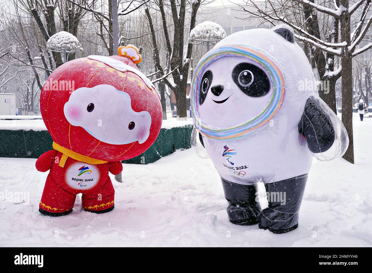 The Beijing Olympic mascot Bing Dwen Dwen, right, and the Para-Olympic mascot Shuey Rhon Rhon ...