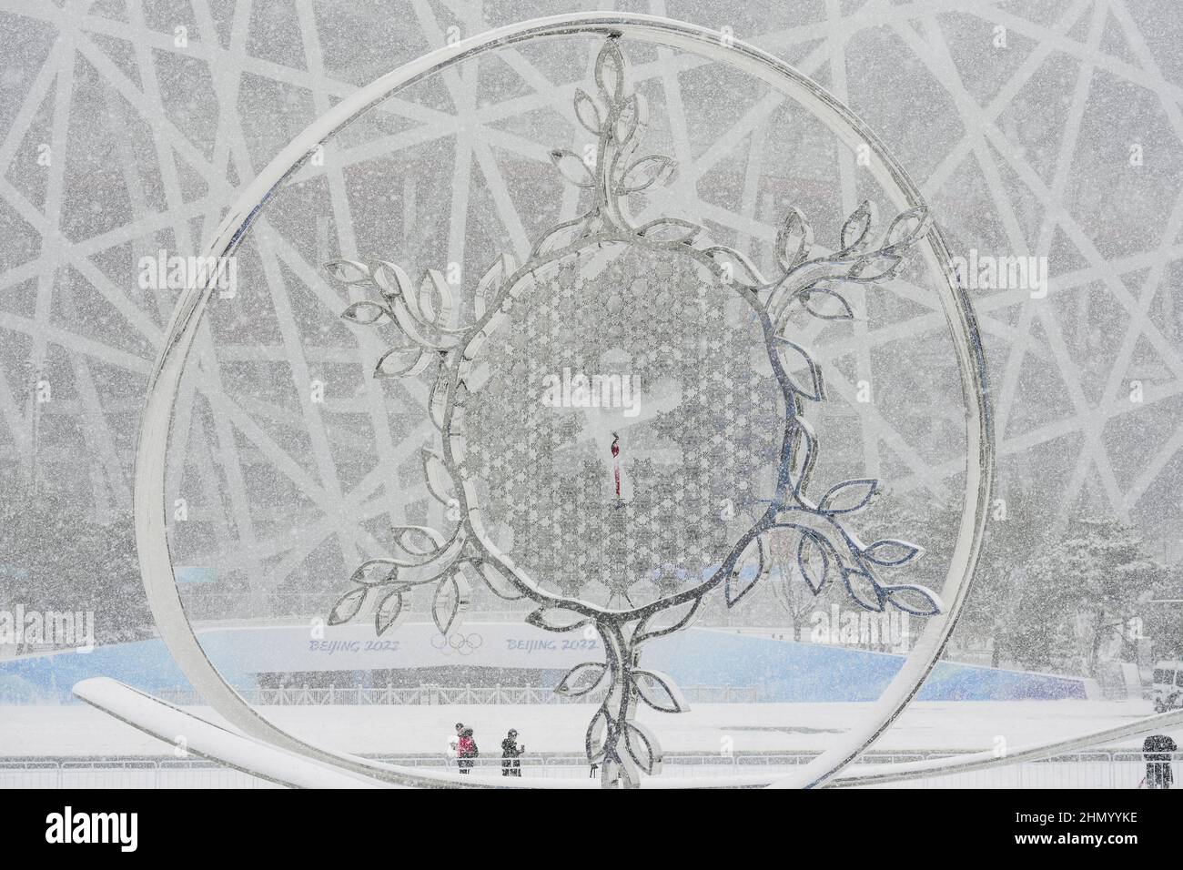 Beijing, China. 13th Feb, 2022. The Olympic flame set inside a cauldron ...