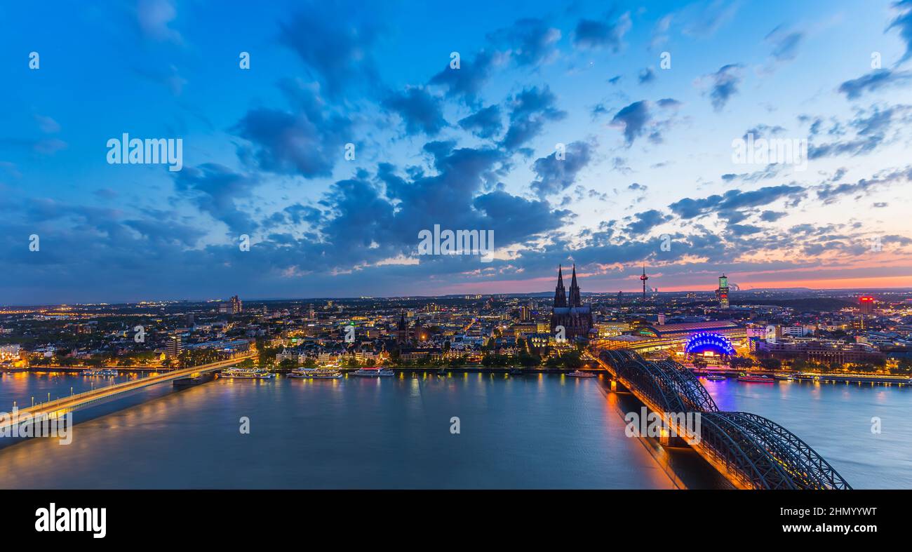 cologne city skyline at dusk panorama Stock Photo - Alamy