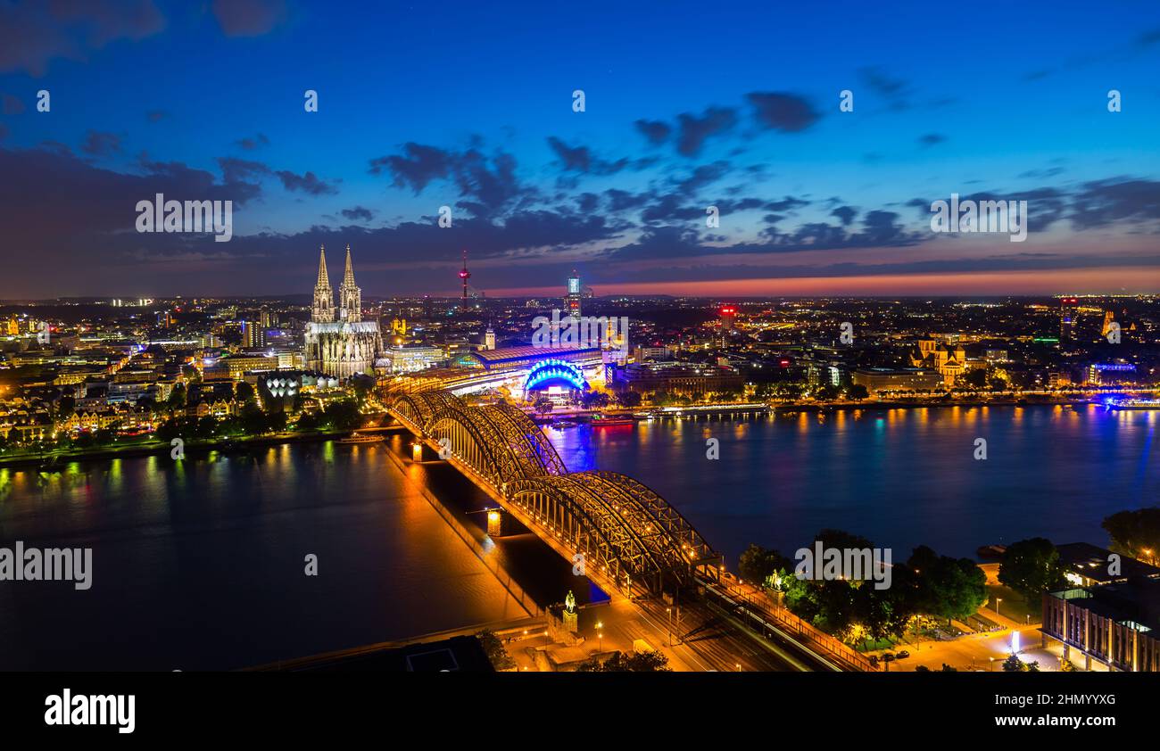 Cologne night skyline panorama Stock Photo - Alamy