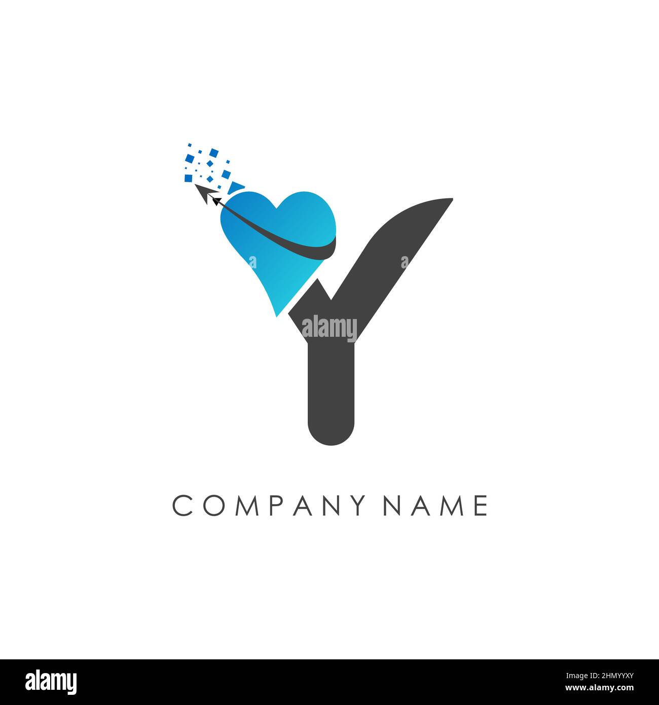 Initial letter Y logo with creative love sign biotech typography vector ...