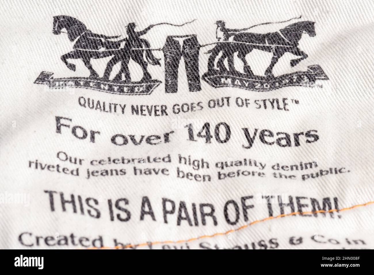 Levi's jeans inside slogan text Stock Photo - Alamy
