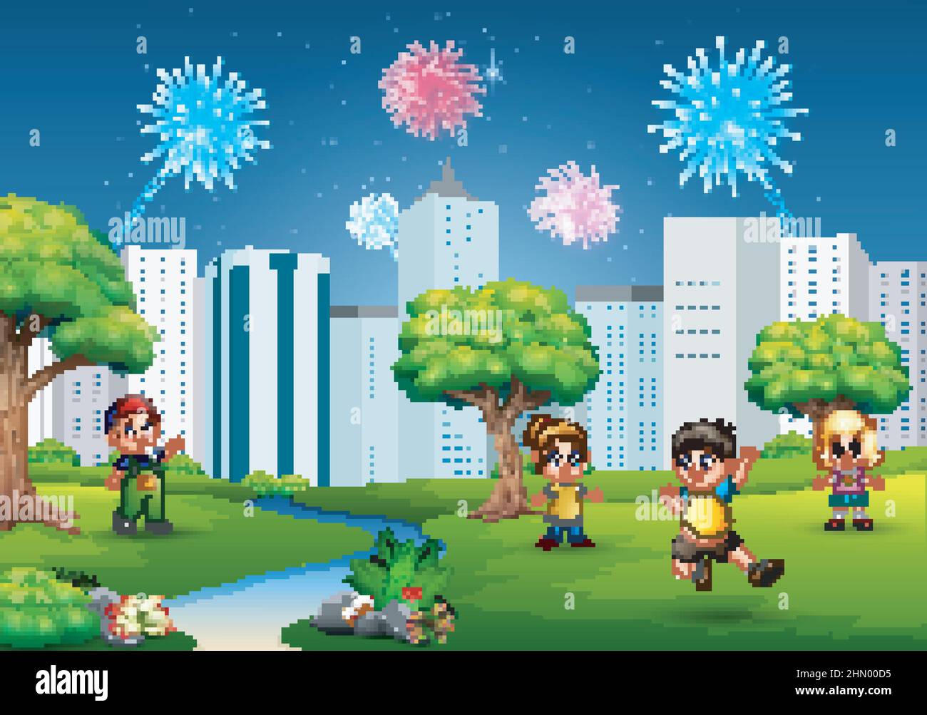 Boy night fireworks background Stock Vector Images - Alamy