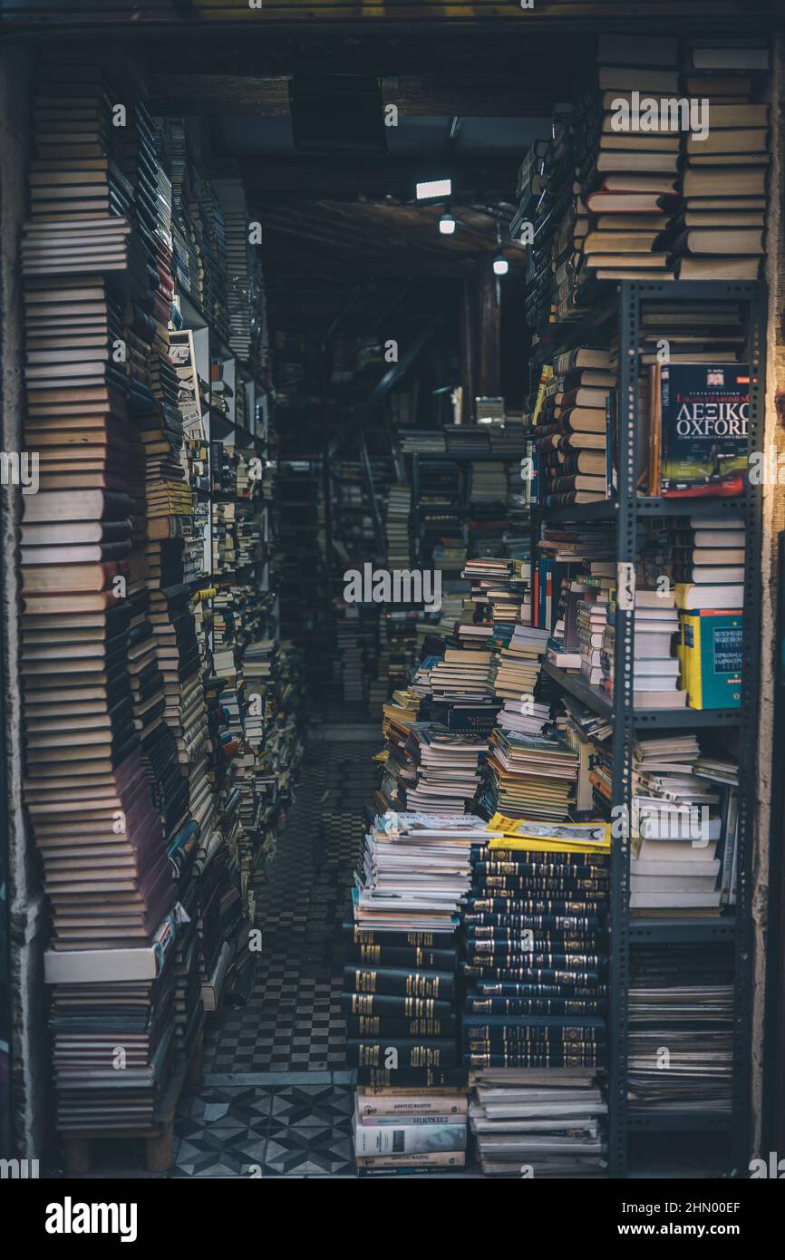 Book store packed with books in Athens, Greece Stock Photo - Alamy