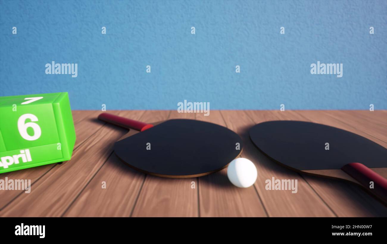World Table Tennis Day Sport equipment rockets and small ball 3d render ...