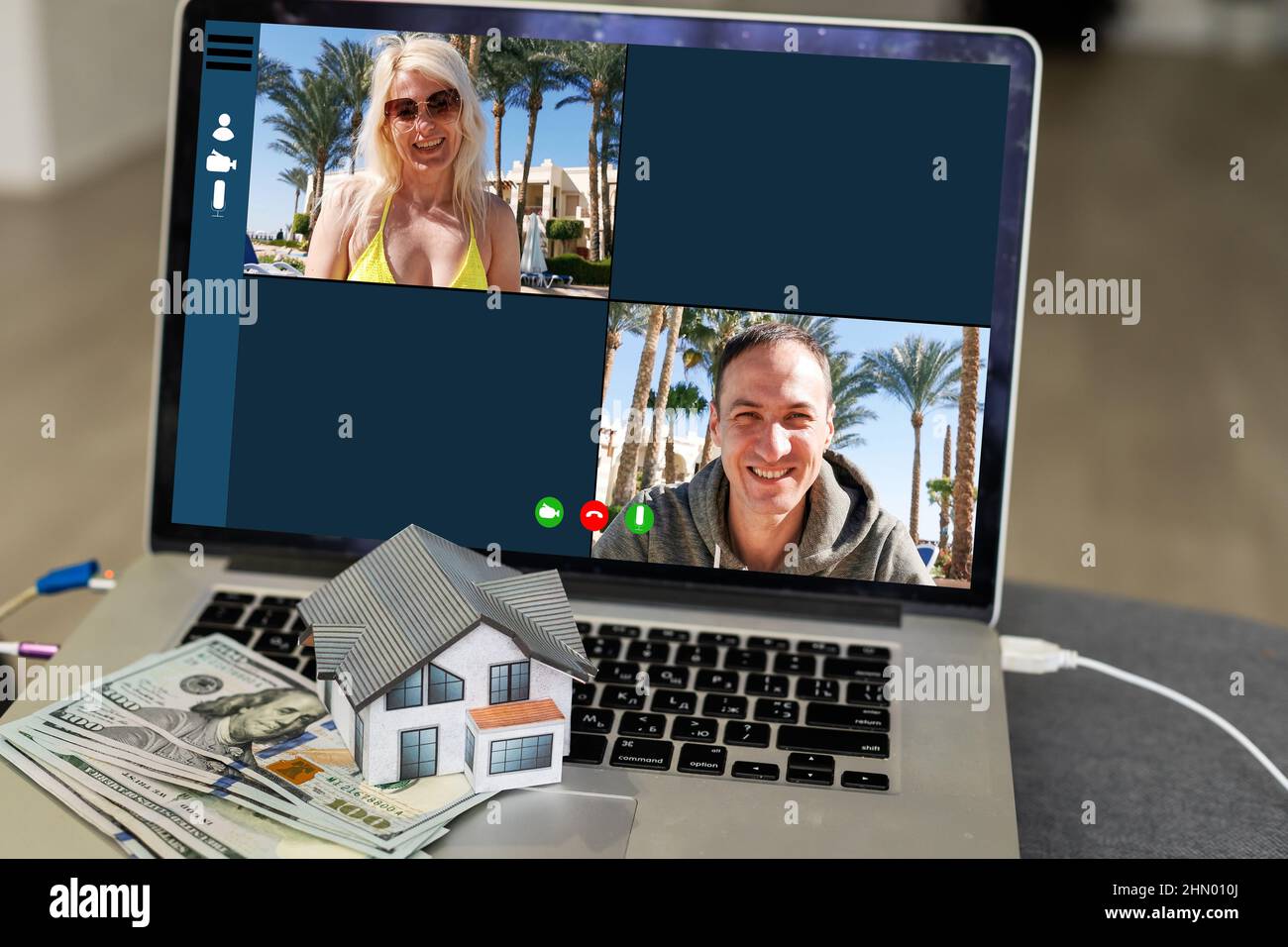 online conversation on laptop and virtual video conference meeting ...