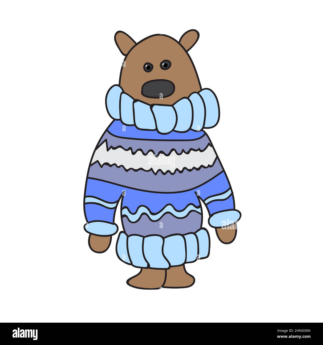 Bear in blue sweater. Cartoon cute isolated baby illustration on white ...