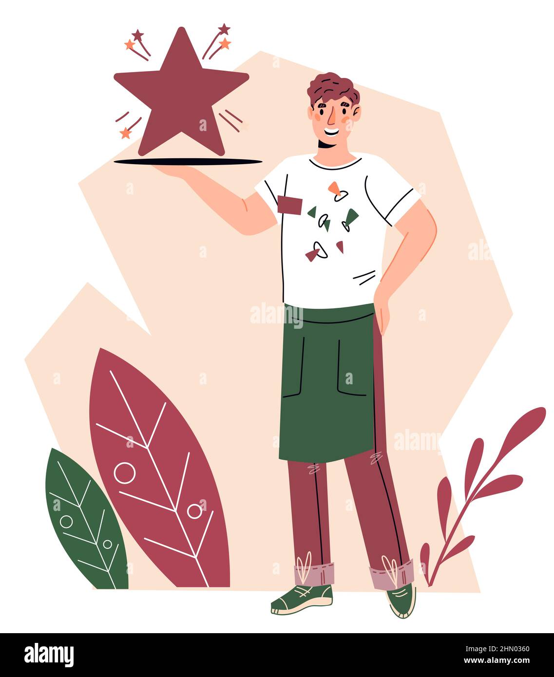 Restaurant waiter man cartoon character carrying star on tray ...