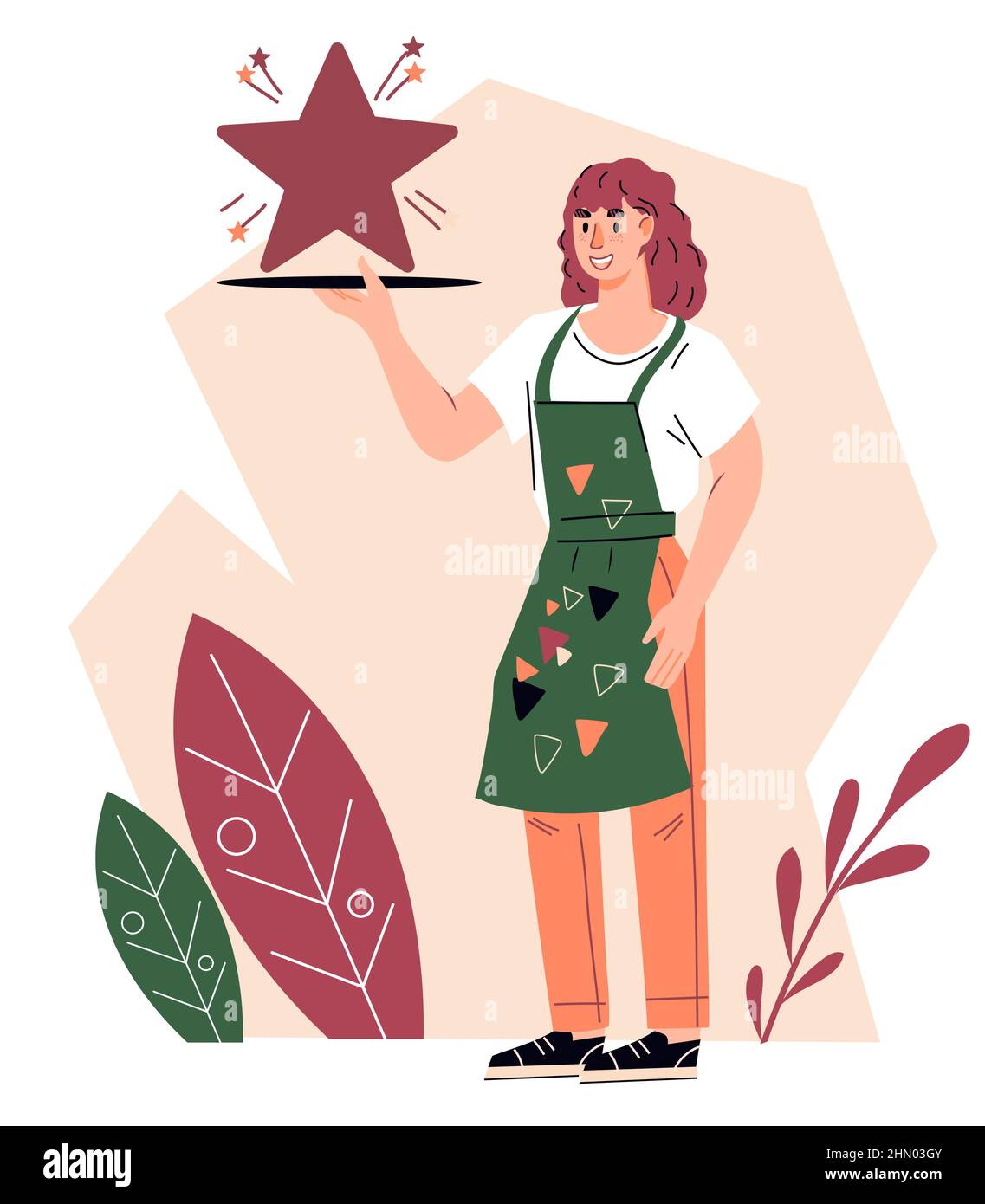 Restaurant waiter man cartoon character carrying star on tray ...