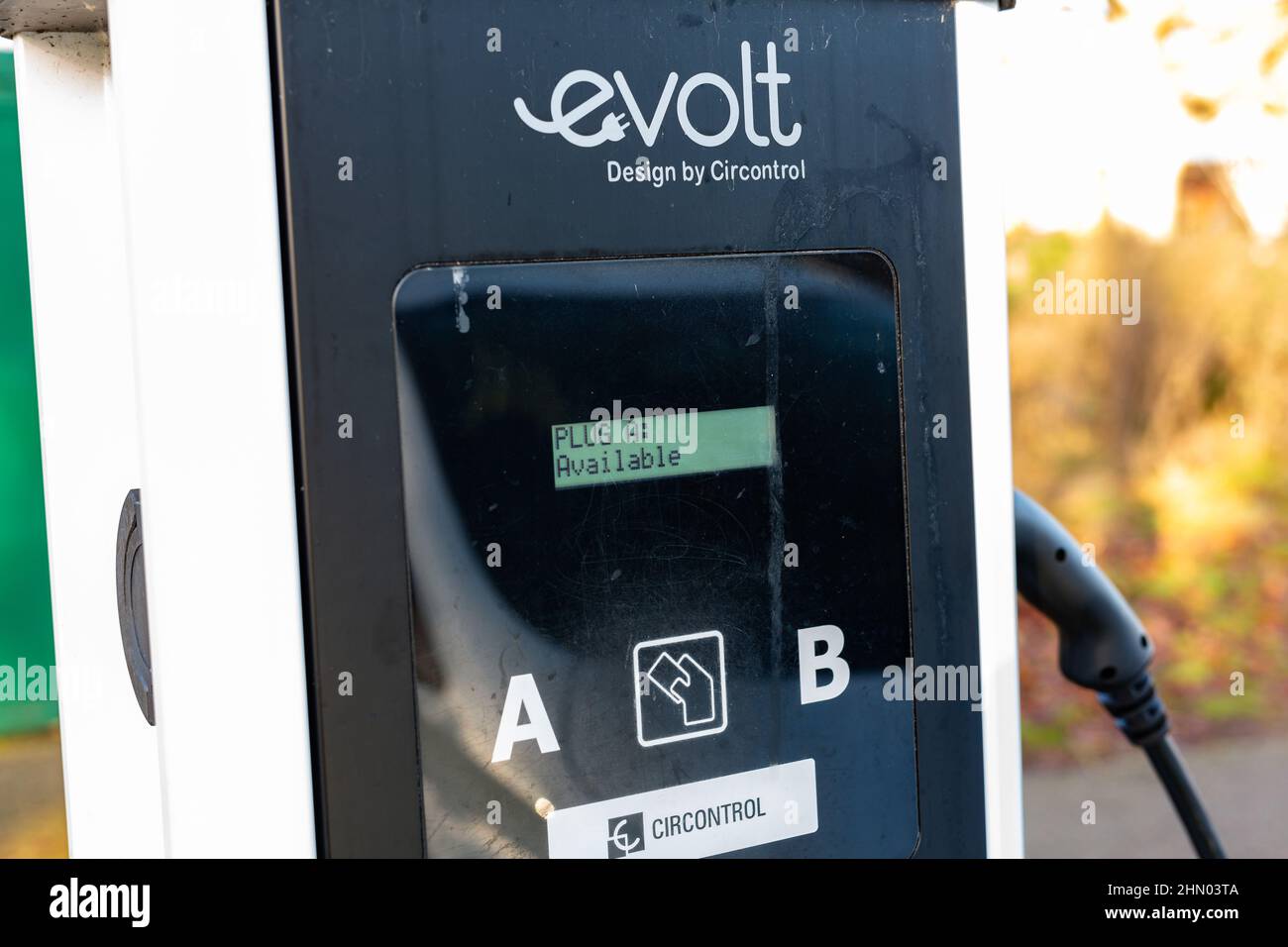 Woodbridge Suffolk UK January 07 2022: Close up of an eVolt electric vehicle charging station ...