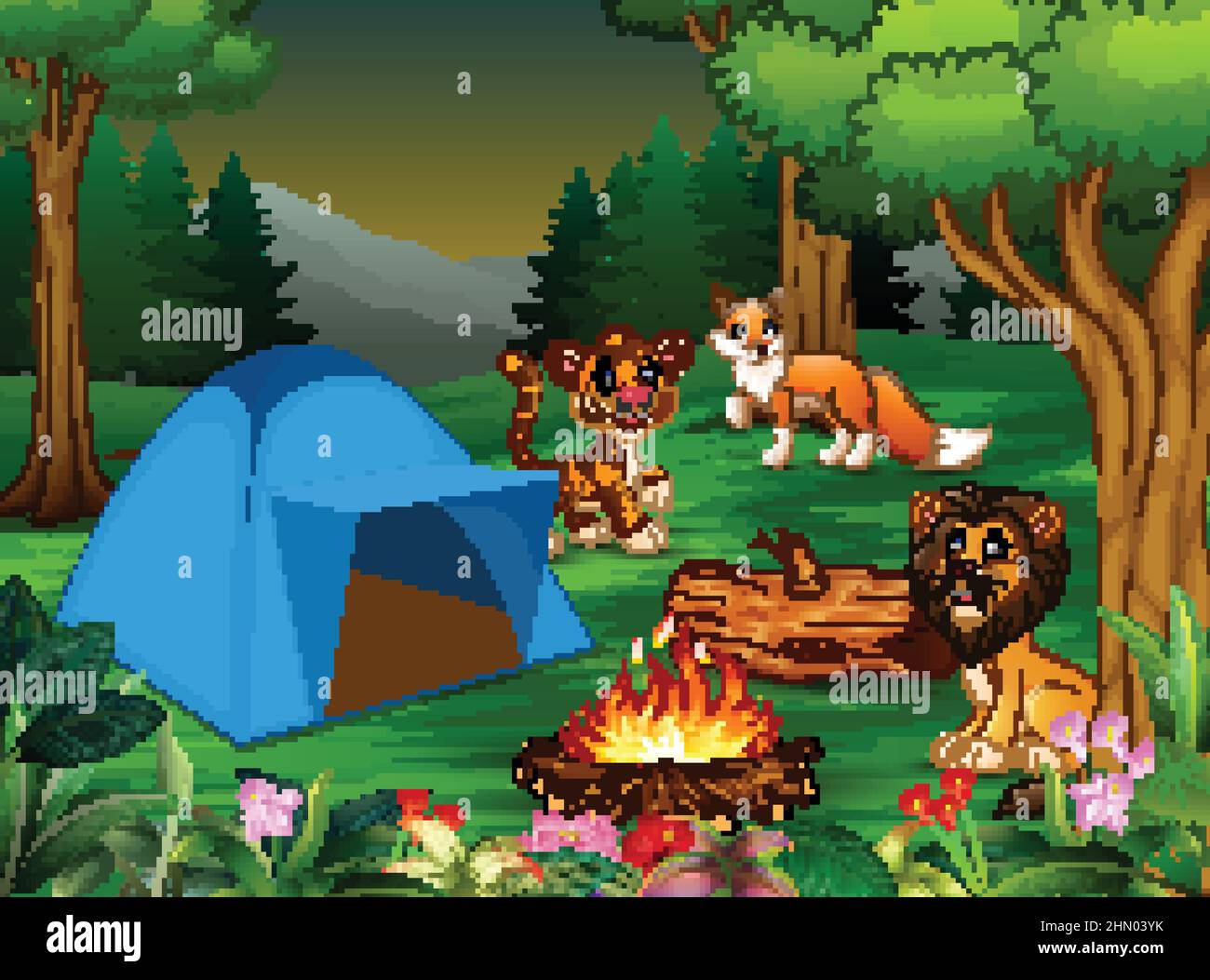 Cartoon some wild animals near the blue tent Stock Vector Image & Art ...