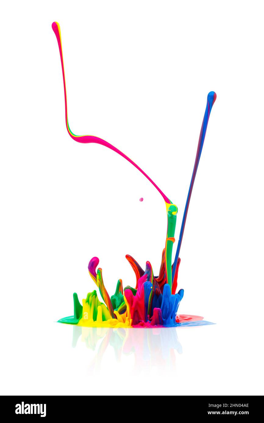 Colorful paint splash isolated on white Stock Photo - Alamy