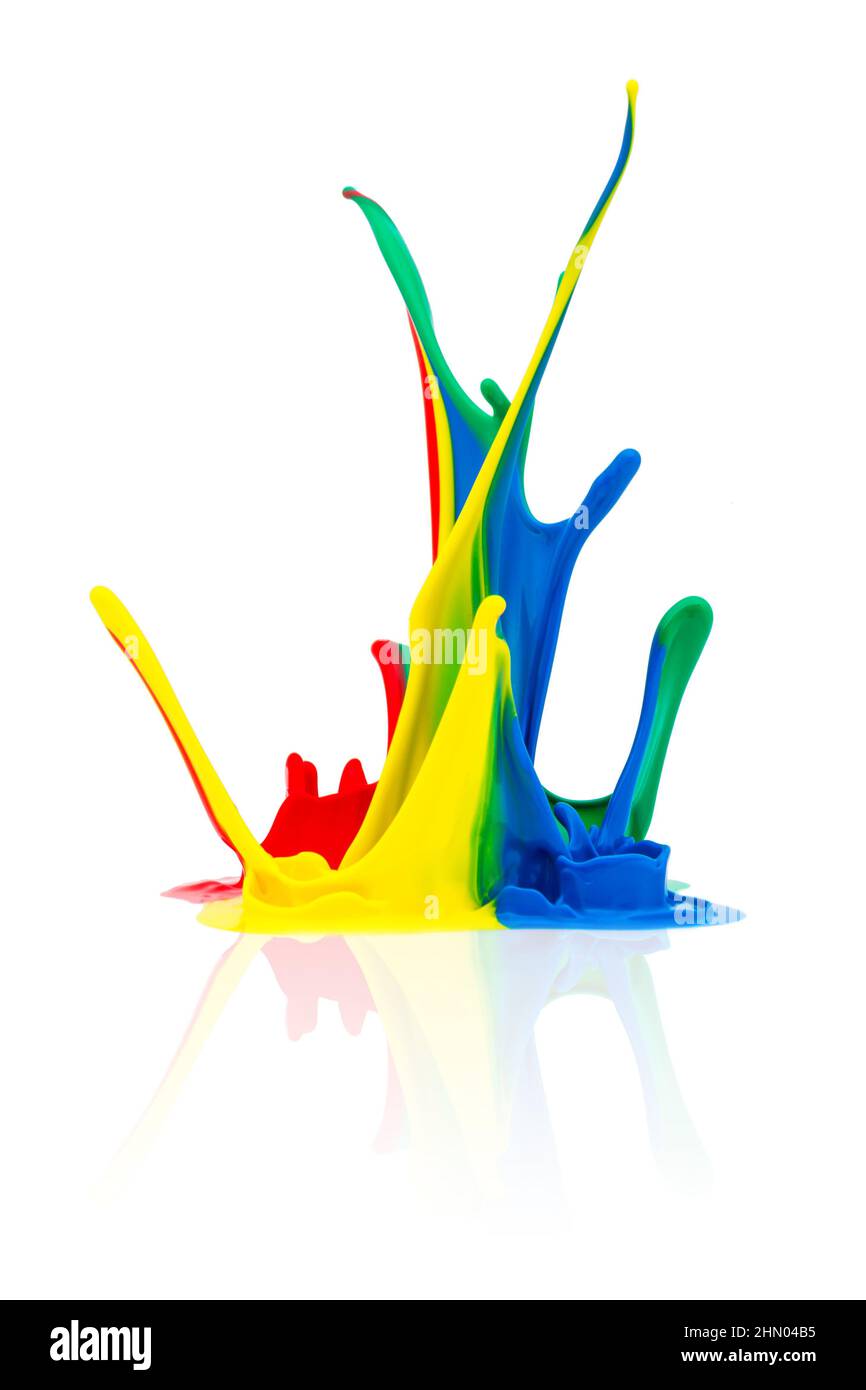 Colorful paint splash isolated on white Stock Photo - Alamy