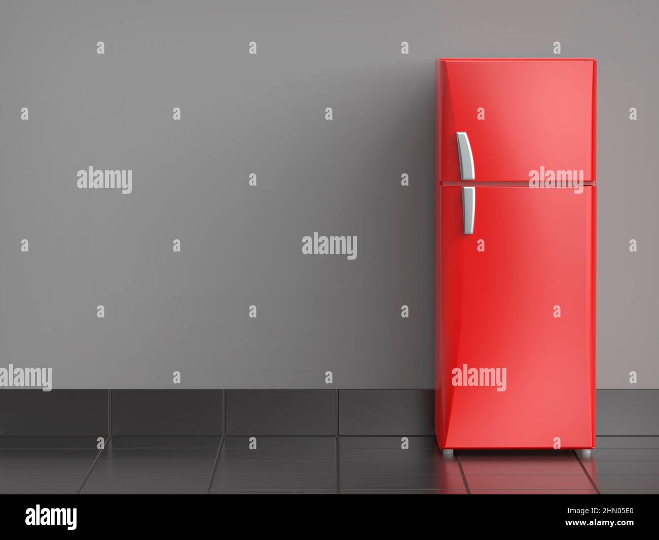Red refrigerator in the kitchen, front view Stock Photo - Alamy
