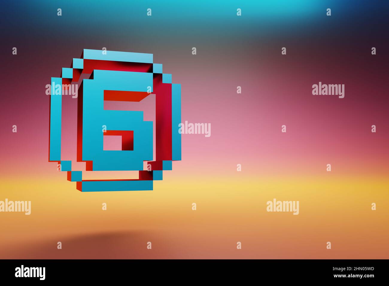 Pixel number 6. Beautiful Blue Six icons symbol on multicolor bright ...