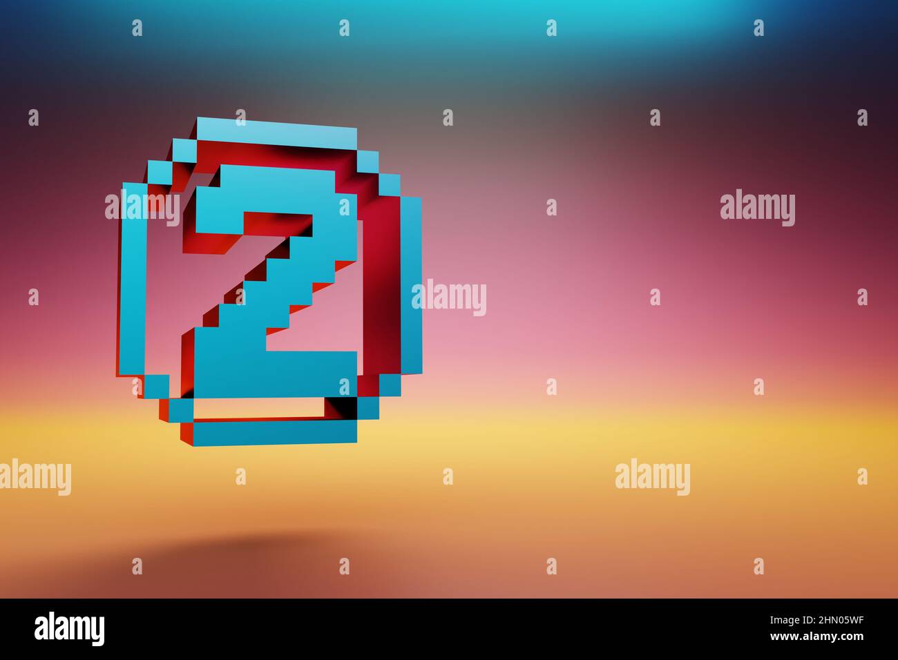 Pixel number 2. Beautiful Blue Two icons symbol on multicolor bright ...