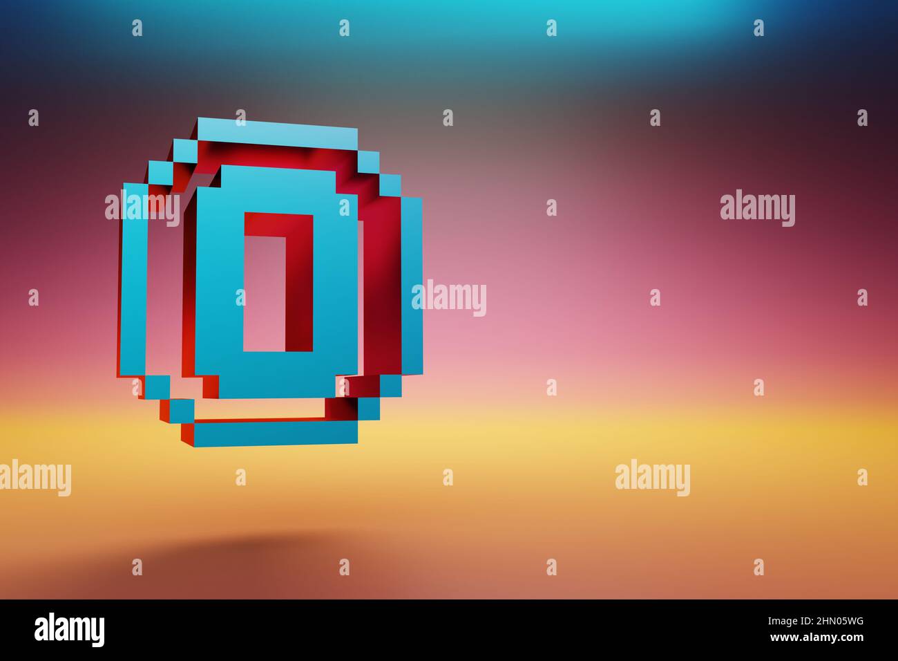 Pixel number 0. Beautiful Blue Zero icons symbol on multicolor bright ...