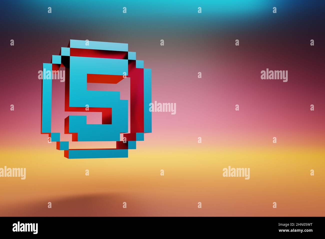 Pixel number 5. Beautiful Blue Five icons symbol on multicolor bright ...