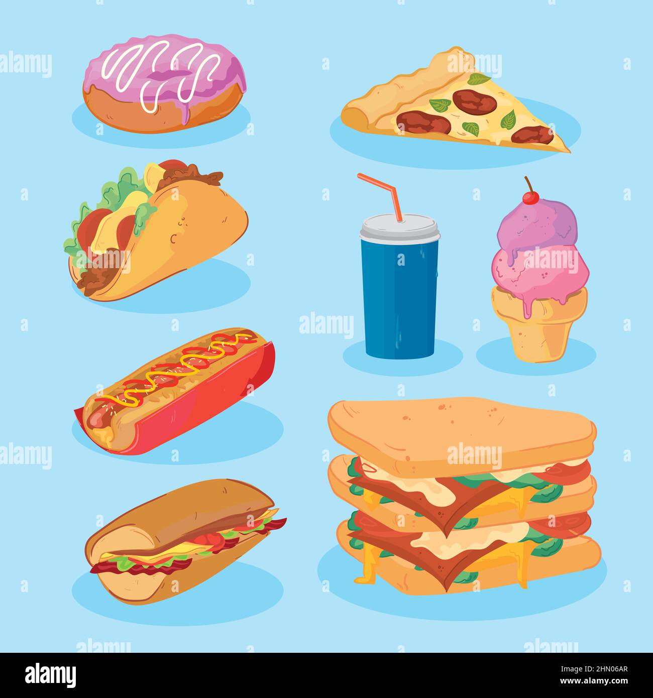 set of eight fast foods Stock Vector Image & Art - Alamy