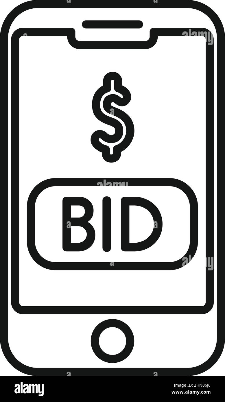 Smartphone auction bid icon outline vector. Bidder process Stock Vector ...