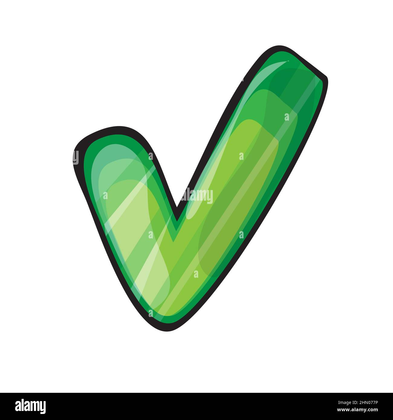 Green check button icon. Vector illustration design. Cartoon style ui ...