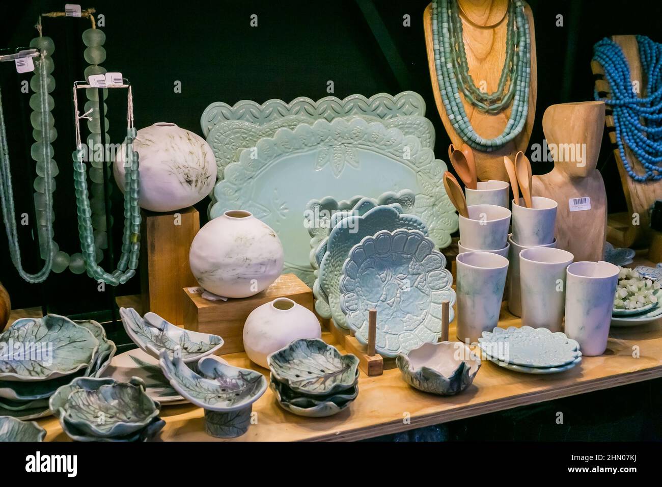 Items on display at an exhibitor stand at a handmade design fair in ...