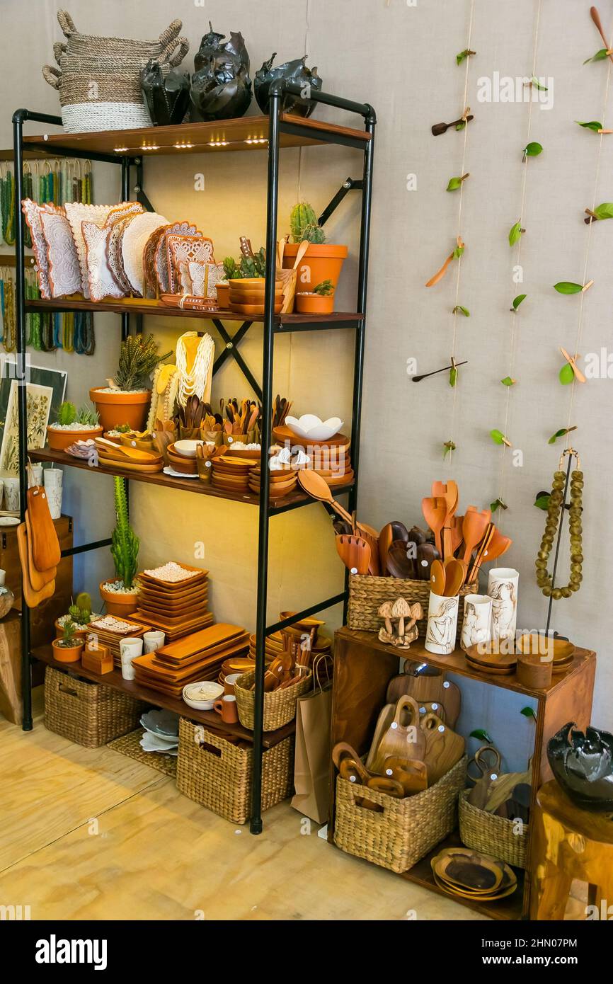 Items on display at exhibitor stand at a handmade design fair in ...