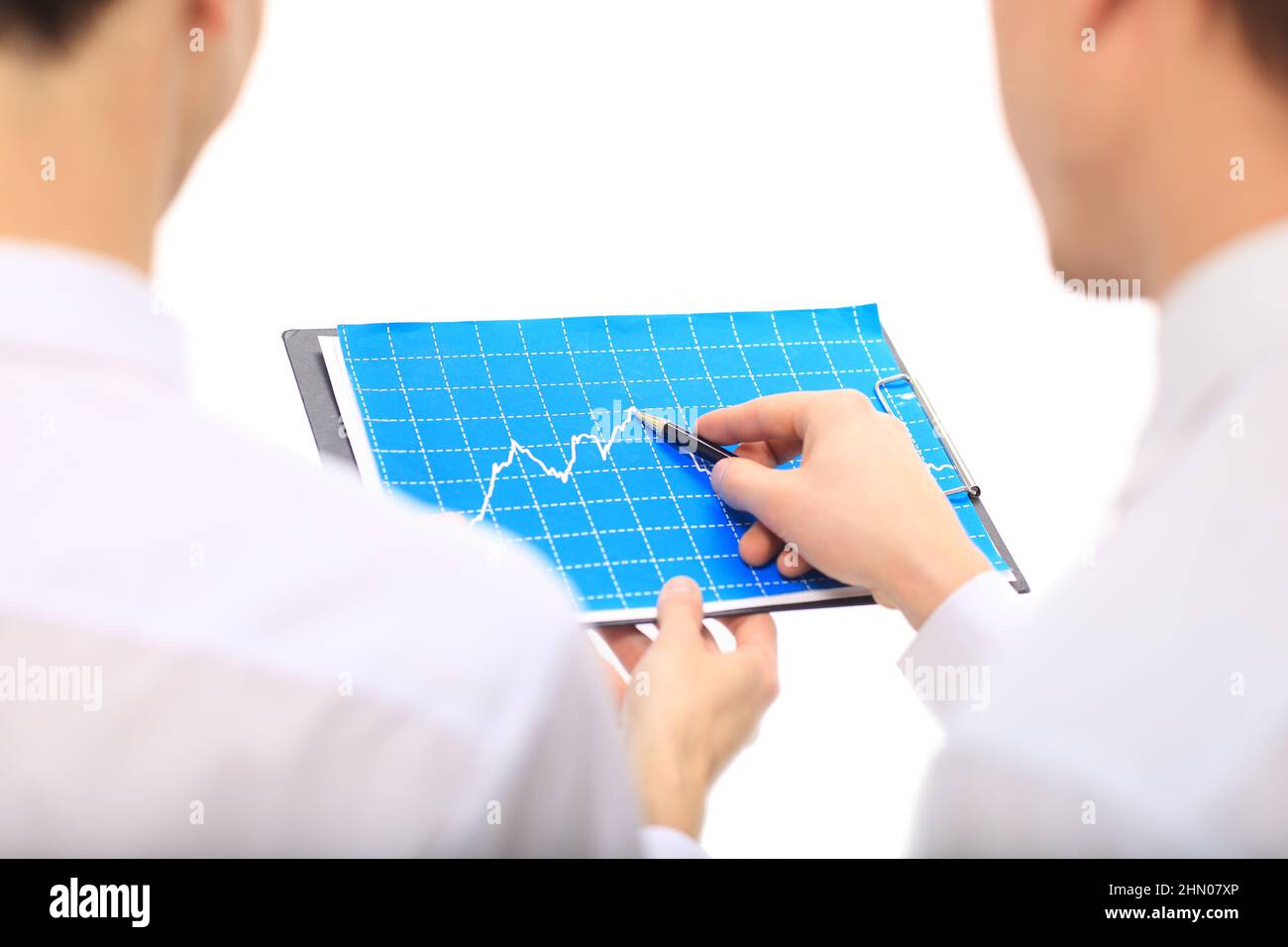 Business team presenting annual results of the established strategy ...