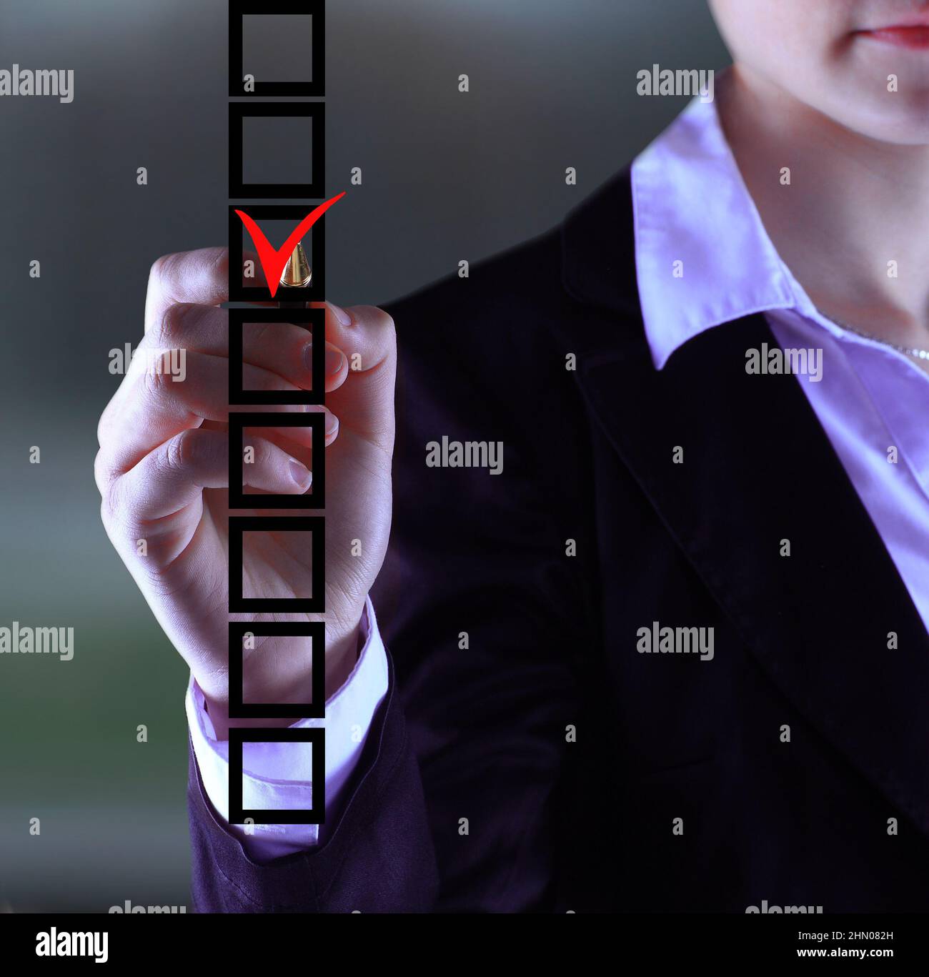 business woman hand choose check mark on box Stock Photo - Alamy