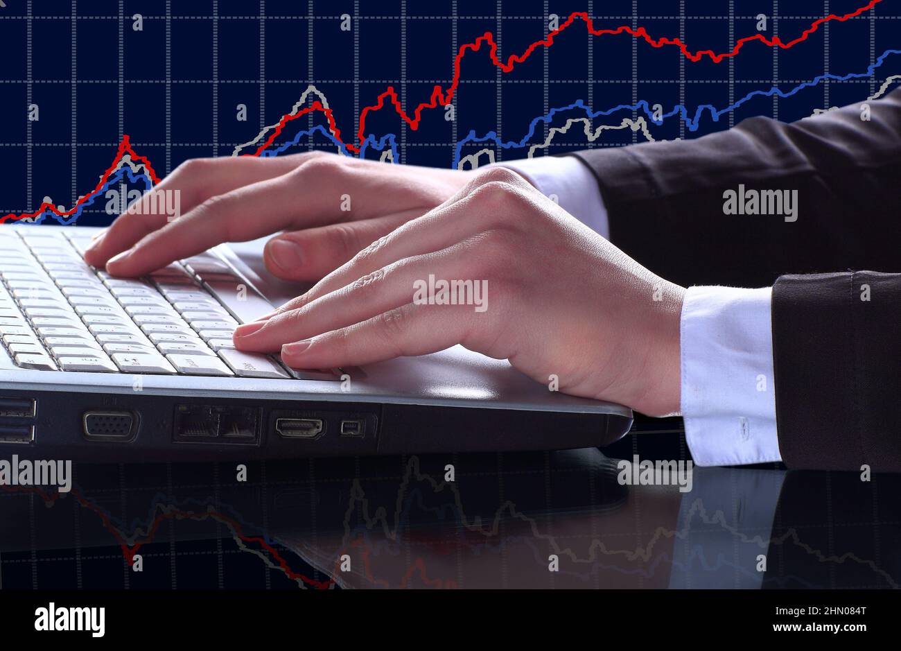 Close-up of typing male hands Stock Photo - Alamy