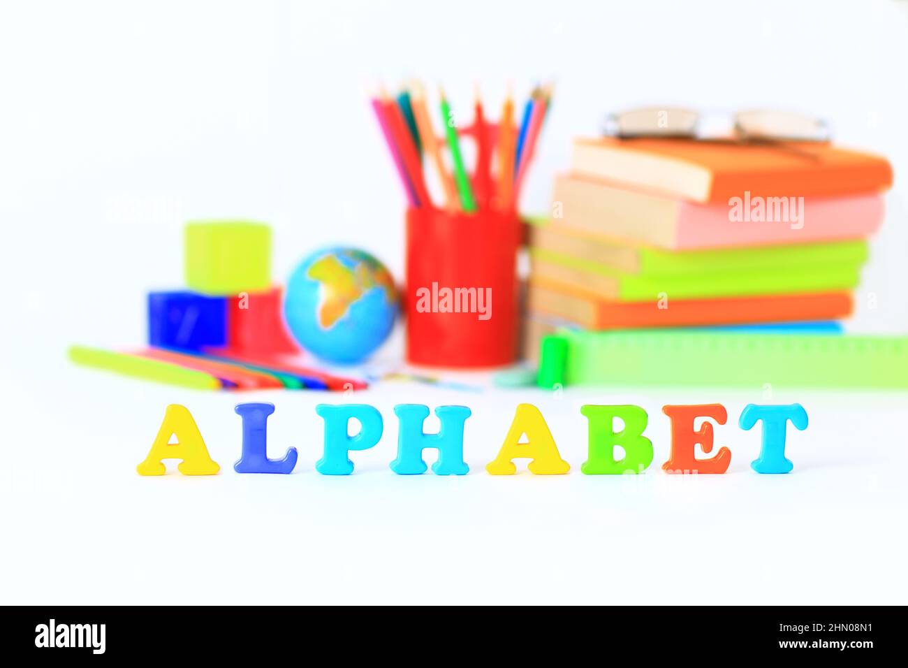 School supplies. The main word Stock Photo - Alamy