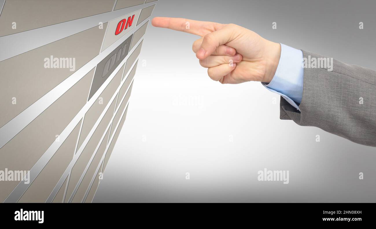 The hand of man presses a button Stock Photo - Alamy