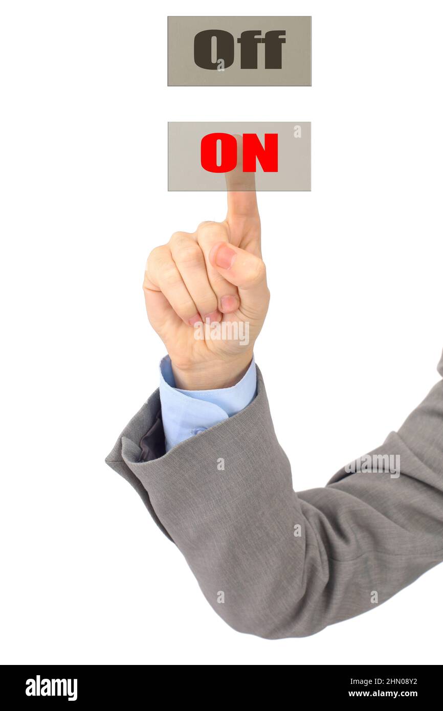 The hand of man presses a button Stock Photo - Alamy