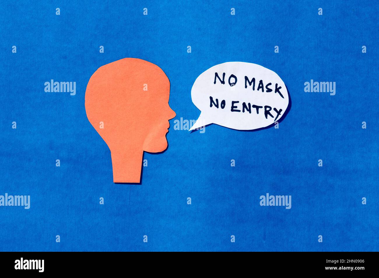 Paper Human face with No Mask No Entry sign on speech bubble isolated ...