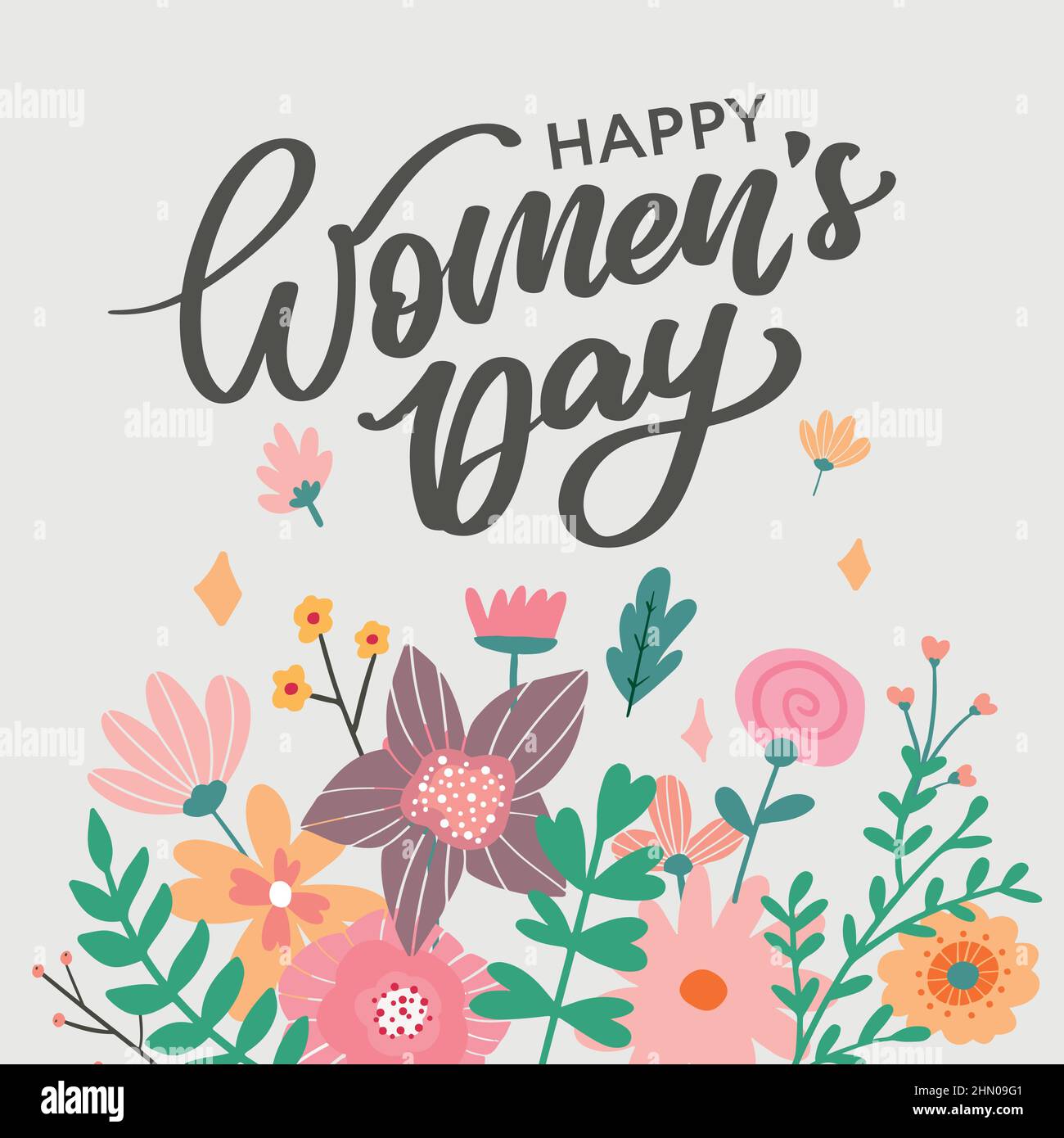Women's Day hand drawn lettering. Red text isolated on white for ...
