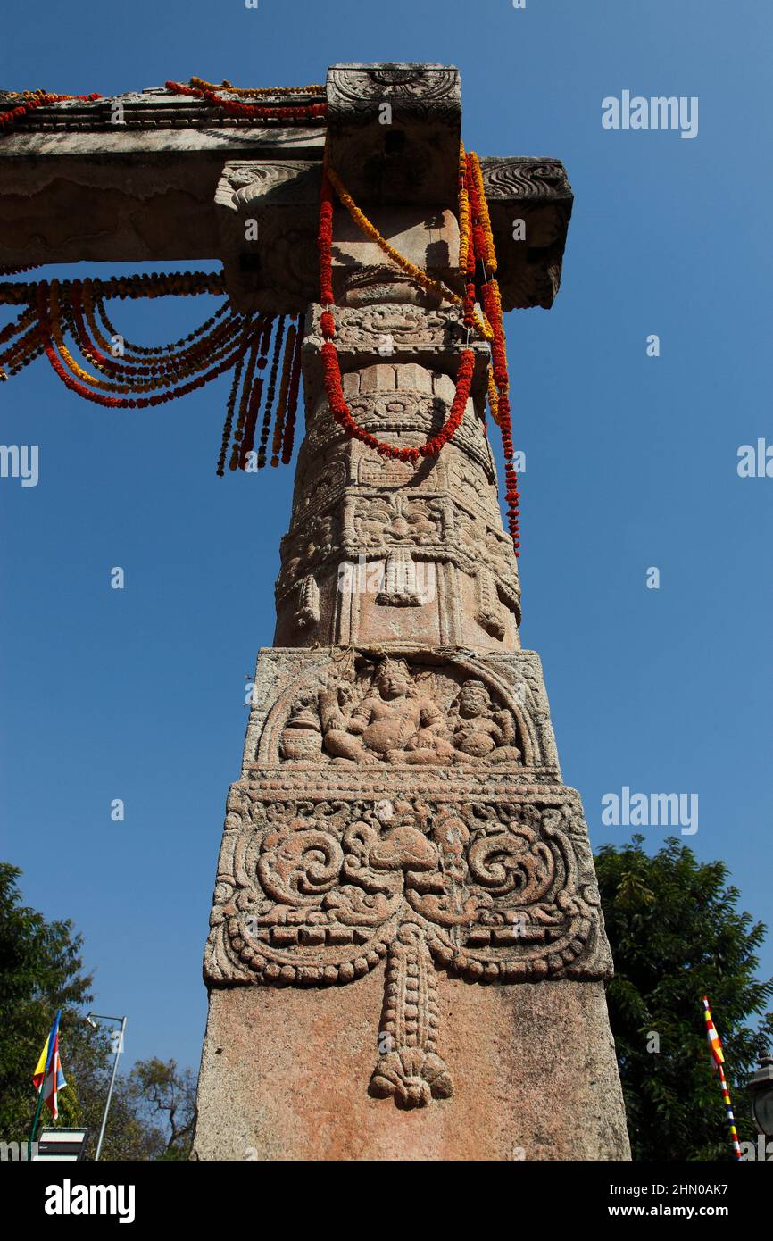 Detail of the Torana Gateway to the Mahabodhi Temple in Bodhgaya, Bihar ...